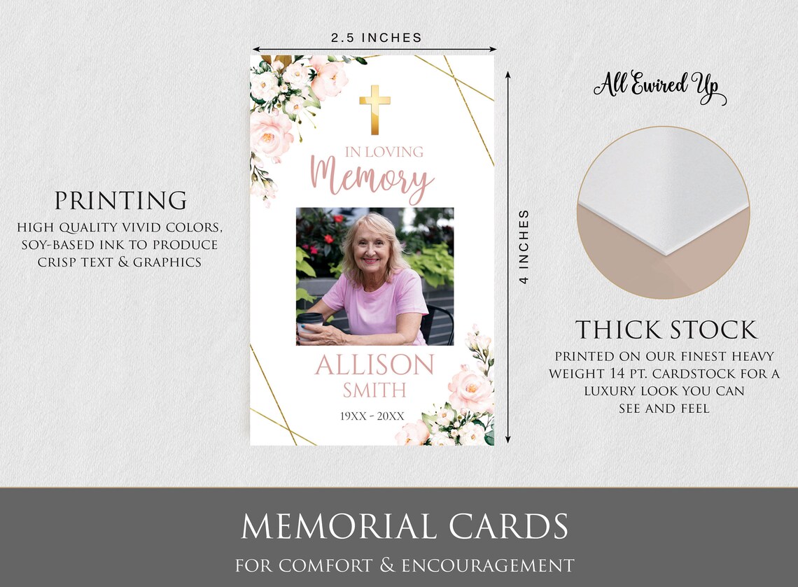 PRINTED + SHIPPED Christian Funeral Memorial Prayer Cards Photo ...