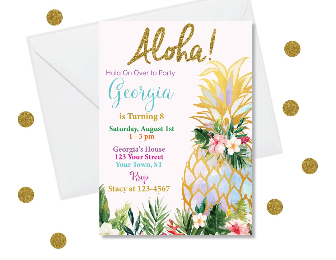 DIY Editable Tropical Pineapple Birthday Party Invitation Template ...