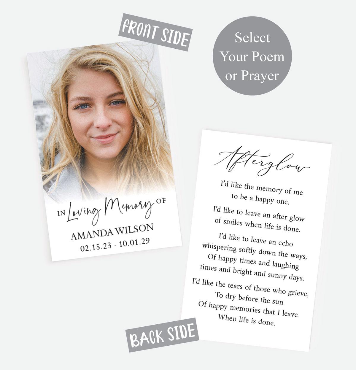 PRINTED + SHIPPED Funeral Memorial Prayer Cards Photo Personalized ...