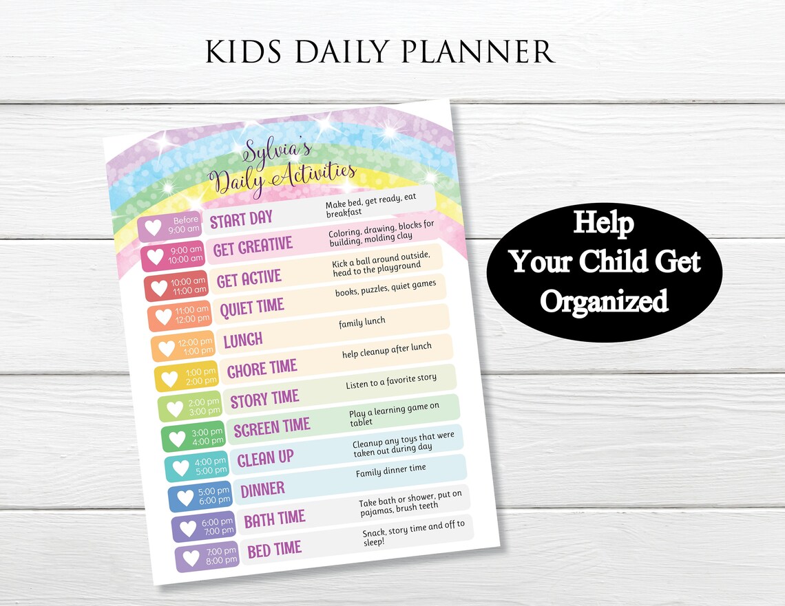 DIY Editable Kids Daily Planner Template - Chore Chart Multicolor, Kids ...
