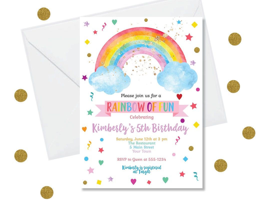 Rainbow Birthday Invitation – Editable Party Printable (digital ...