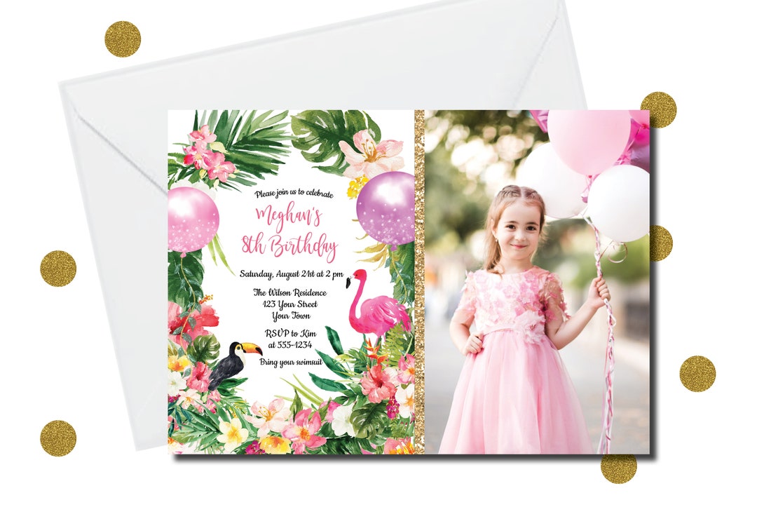 Tropical Flamingo Birthday Invitation Template – Editable DIY (digital ...