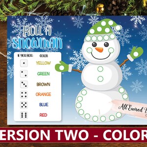 Roll a Snowman Dice Game Printable Christmas Hanukkah Kwanzaa Family ...