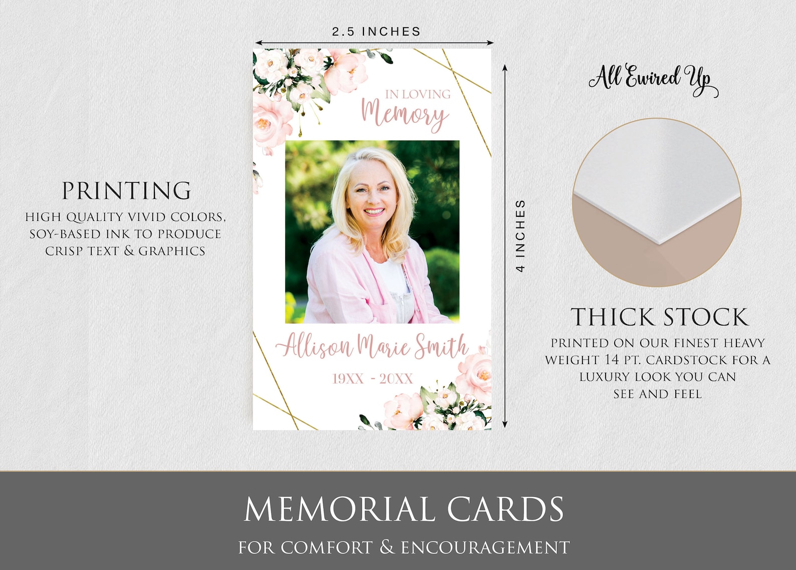 Personalized Funeral Memorial Prayer Cards, Pink Floral, Celebration of ...