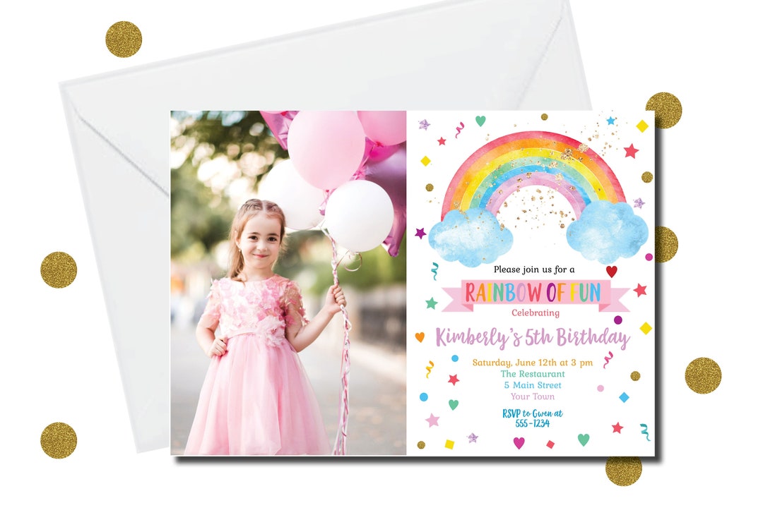 DIY Editable Invitation - Photo Rainbow Party Invitation Print Yourself ...