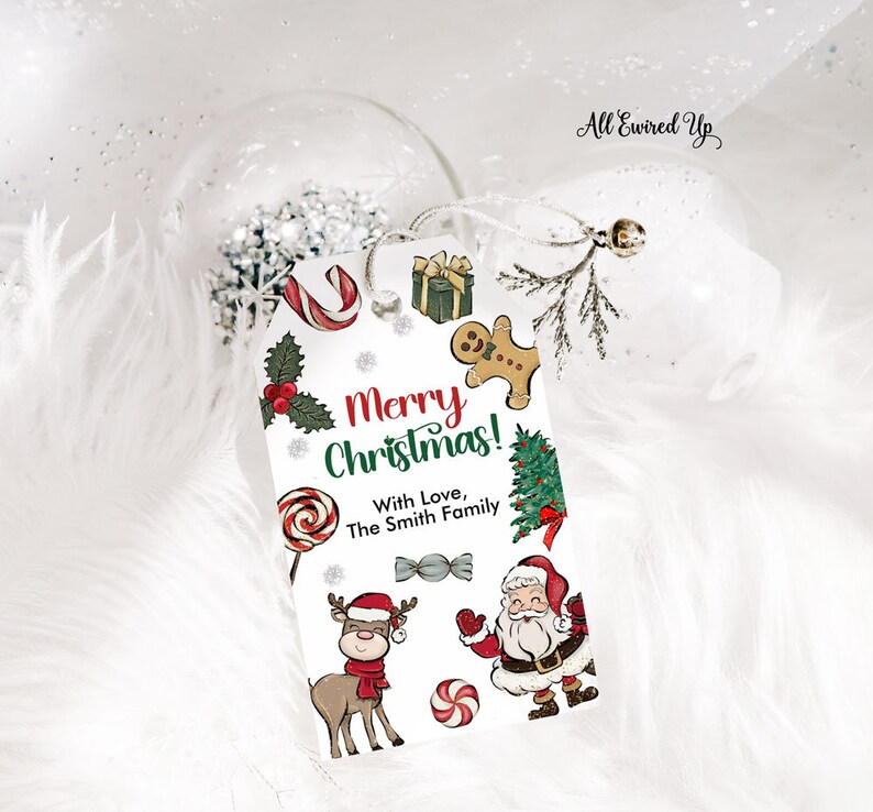 Editable Merry Christmas Gift Tags, Santa Reindeer Design (digital ...