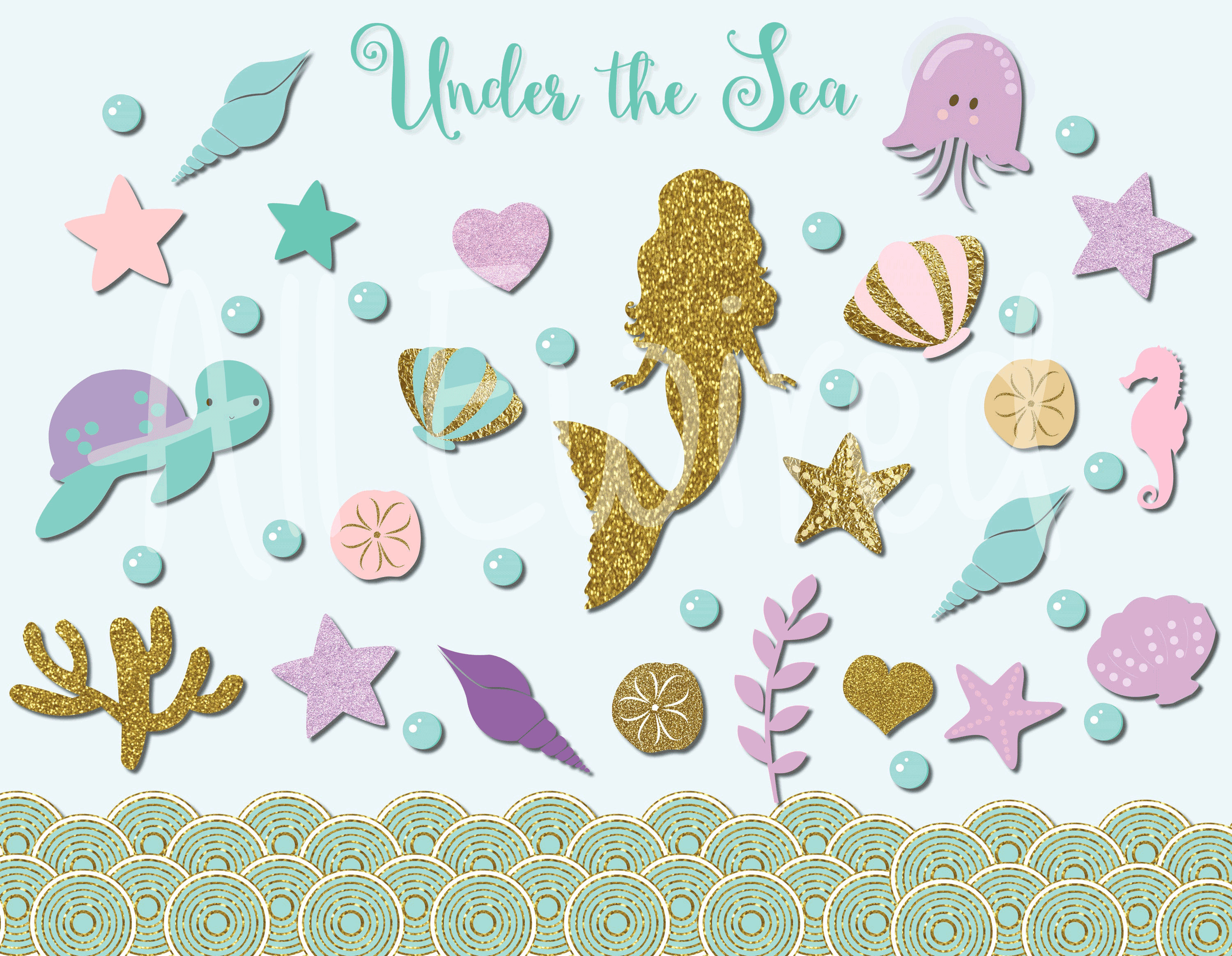 Mermaid Under Sea Clipart Includes 24 PNG Files Including - Etsy