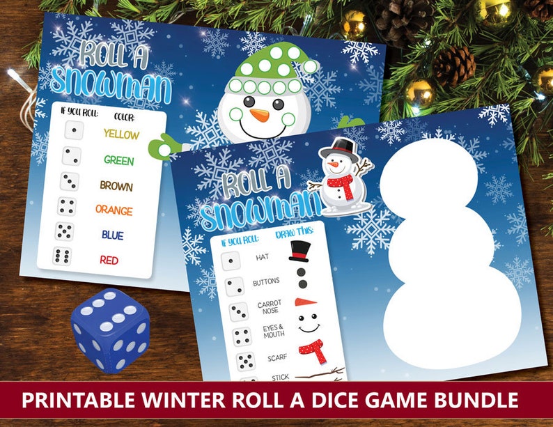 Roll a Snowman Dice Game Printable Christmas Hanukkah Kwanzaa Family ...