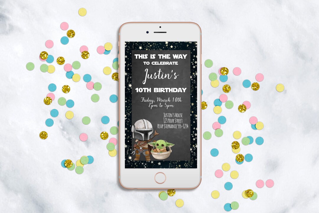 Mandalorian Birthday Invitation, Electronic Invitation, Cell Phone ...