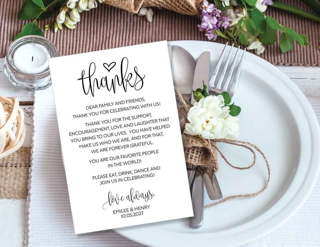 Printed Wedding Thank You Place Cards, Modern Calligraphy, Personalized ...