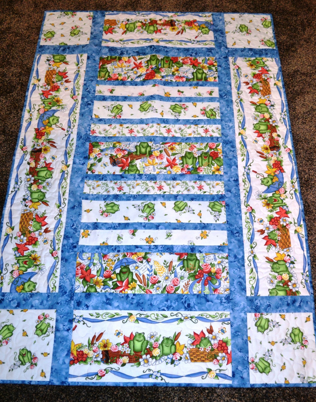 Quilts for Sale! Throw Quilt: Frogs and Flowers - Etsy