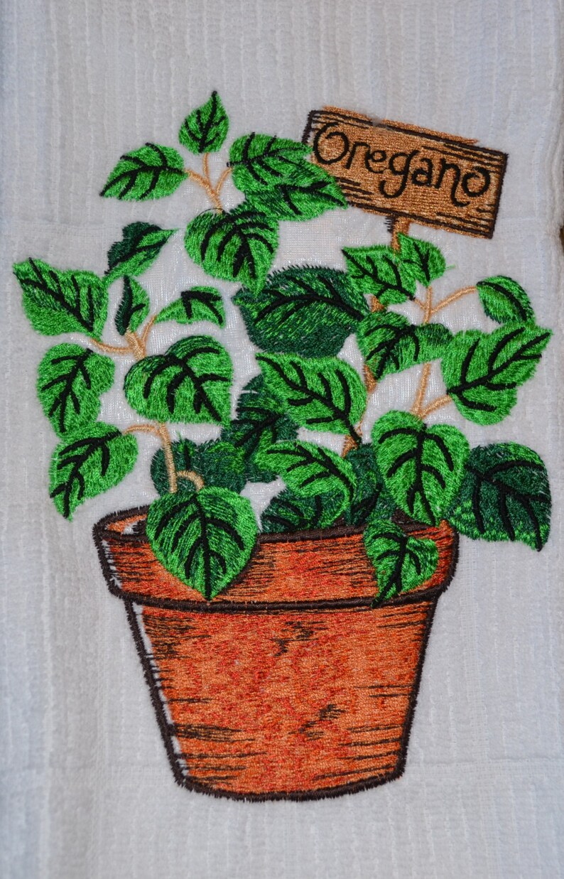 Kitchen Towels: White Terry Cloth Embroidered Herbs - Etsy
