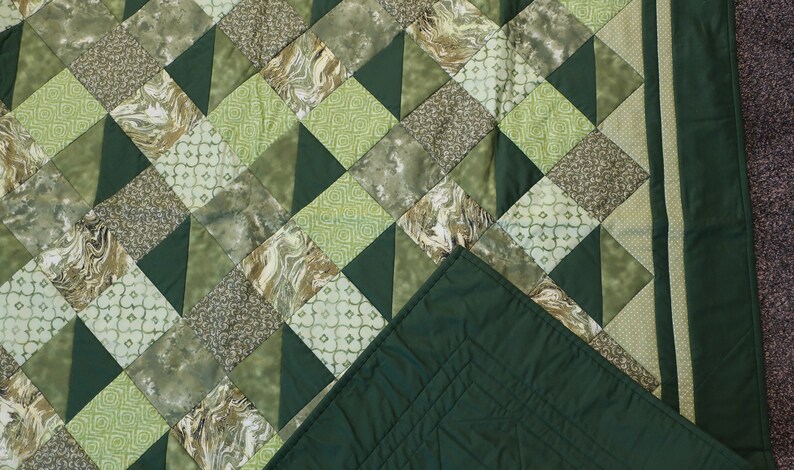 Quilt: Multi Green With Dark Green Border and Backing - Etsy