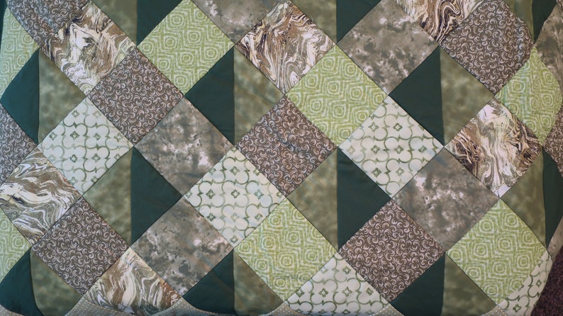 Quilt: Multi Green With Dark Green Border and Backing - Etsy