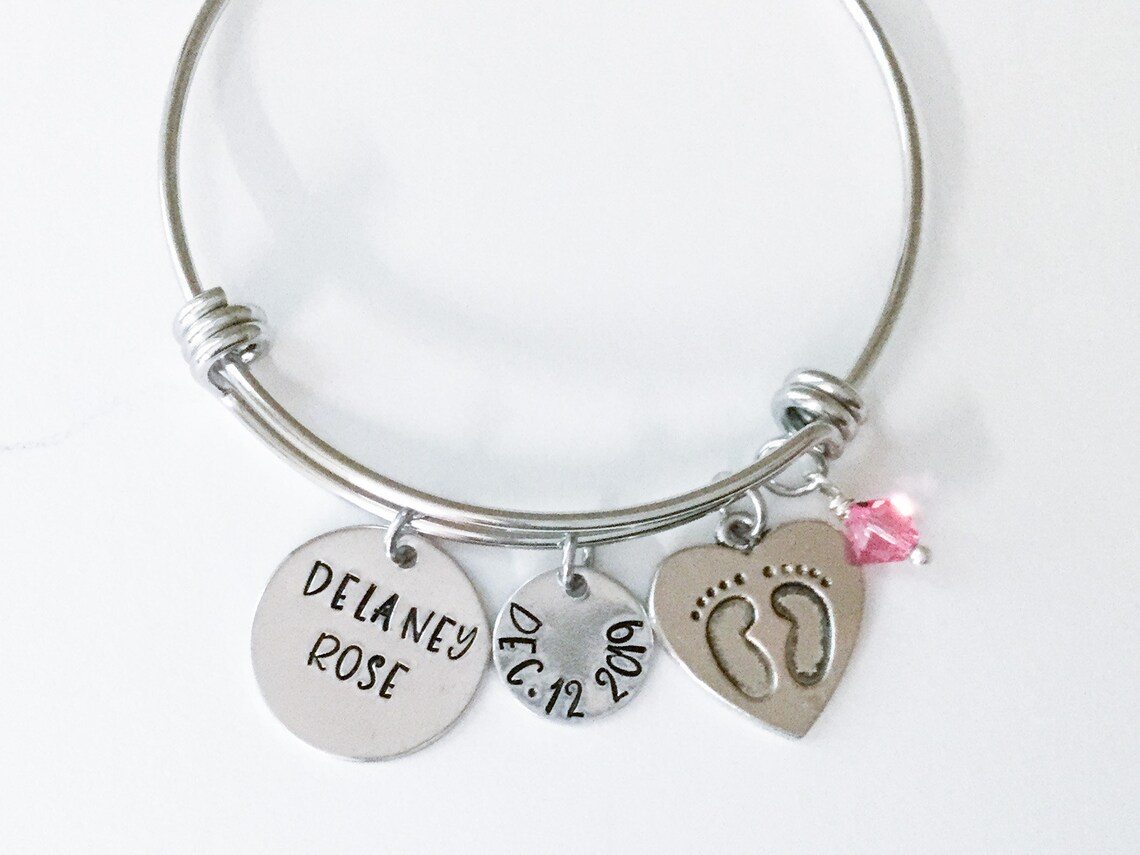 New Mom Gift New Baby Gift Name Date Bracelet Expecting Mom - Etsy