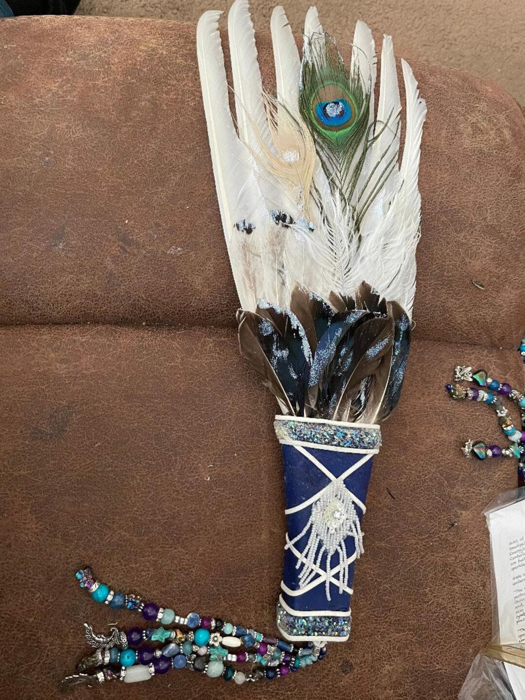 Larger OOAK Fairy Prayer, Smudge Fan, Abalone Shell, Sage, Wicca, Pagan ...