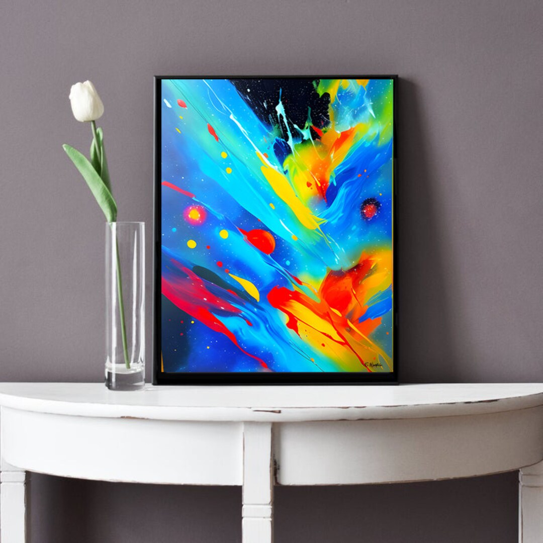 Absolute Mess Abstract Art Print, Blue Red Art Print, Abstract Art ...