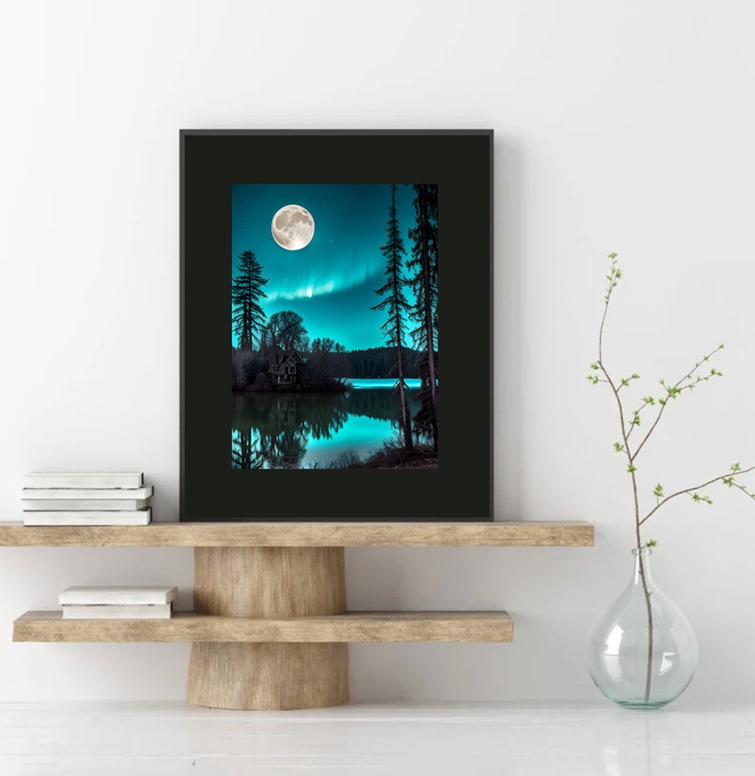 Blue Moon Art Print, Digital Art, Home Decor, Night Photography Print ...