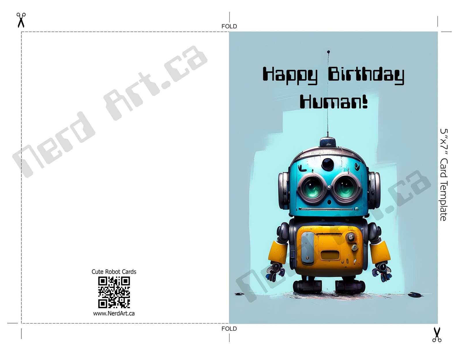 Happy Birthday Robot Card, Digital Download, 5x7 Card, Instant Download ...