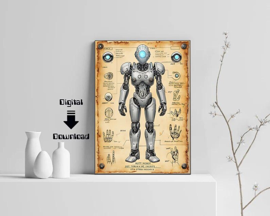 Robot Art Schematics Art Print, Robot Art, Retro Robot Art,downloadable ...