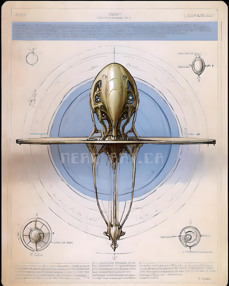 Alien Schematics Digital Art Print, Print on Demand. UFO Space Wall Art ...