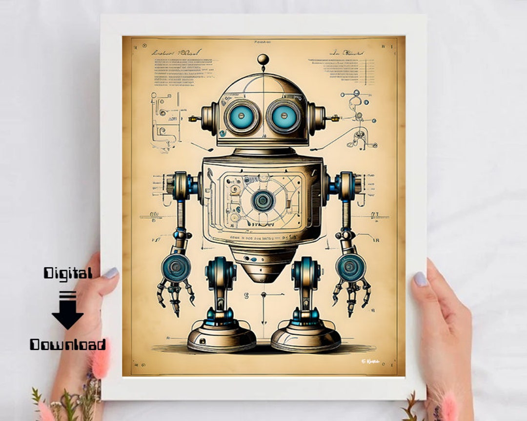 Robot Art Schematics Art Print, Robot Art, Retro Robot Art,kid's Room ...