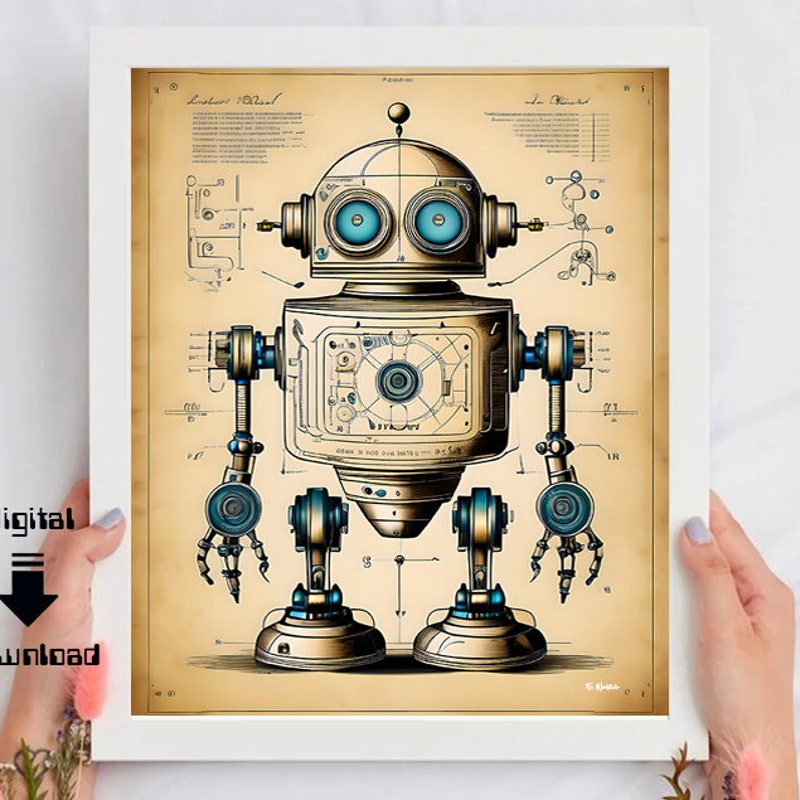 Retro Robot Art - Etsy