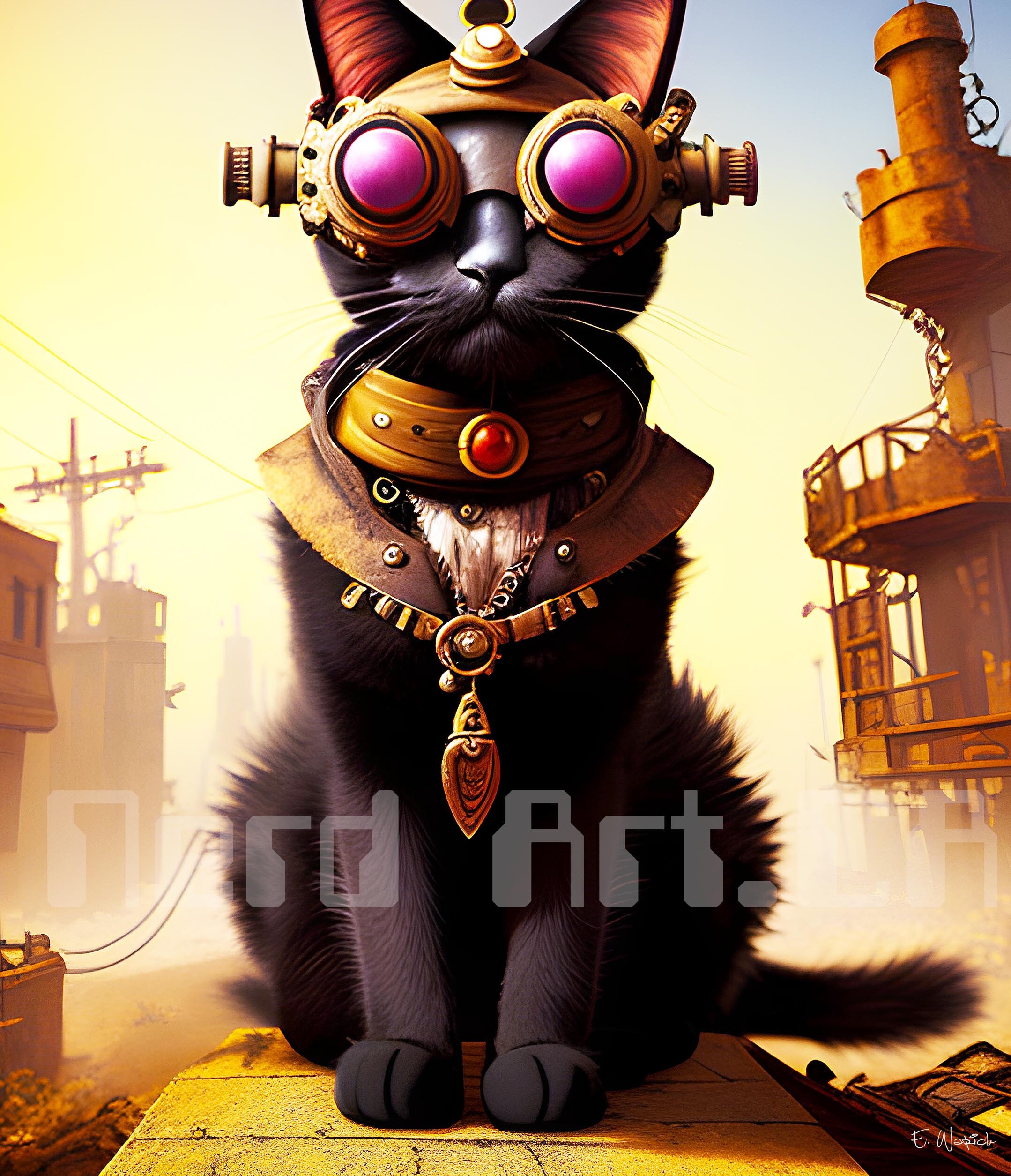 Steampunk Cat Art Print, Steampunk, Steam Punk, Downloadable Cat, Printable Cat Art, Black Cat ...