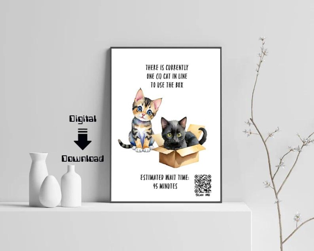 Cat in Line Funny Print, Digital Download, Cat Mom, Cat Lover Art ...