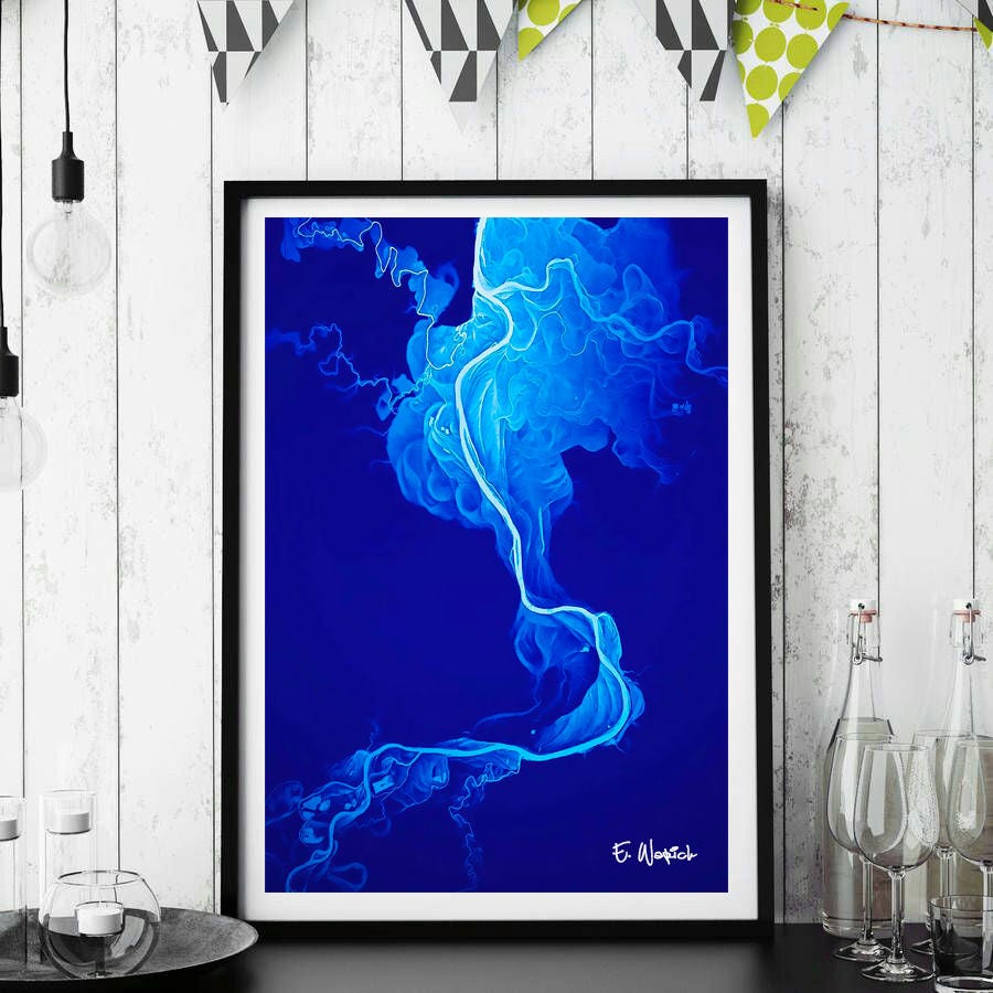 Blue Abstract Art Prints, Computer Geek Gift, Blue Abstract Wall Art ...