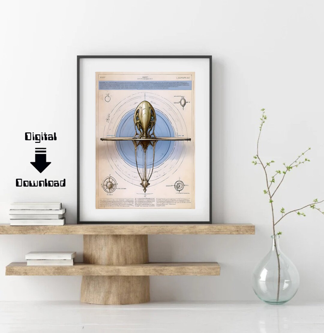 Alien Schematics Digital Art Print, Print on Demand. UFO Space Wall Art ...
