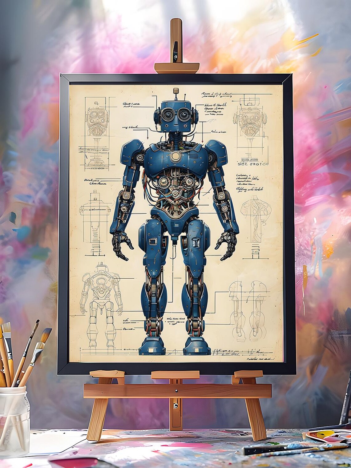 Futuristic Humanoid Robot Schematics Digital Blueprint Drawing, Robot ...