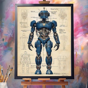 Futuristic Humanoid Robot Schematics Digital Blueprint Drawing, Robot ...