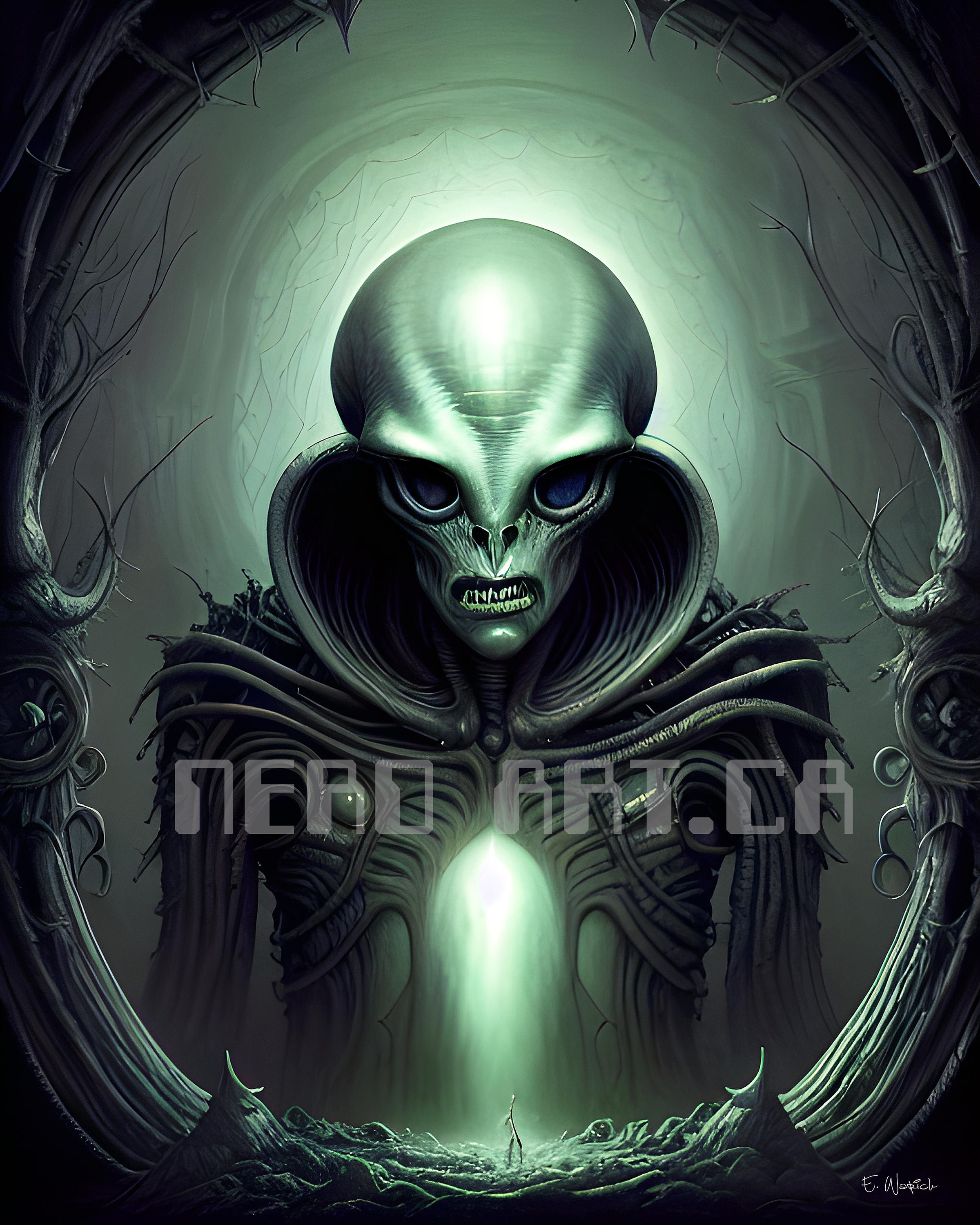 Alien Art Print Digital Download Alien Retro Cosmic Art - Etsy