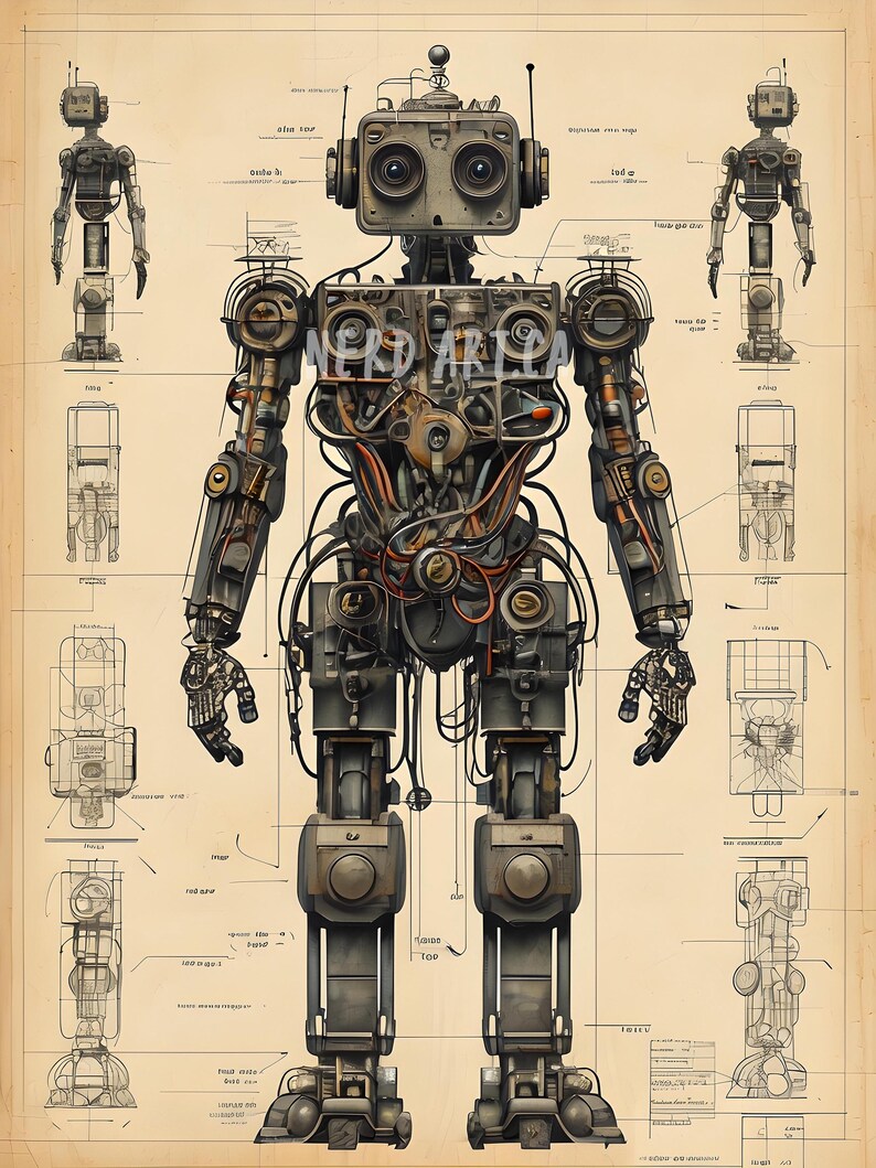 Robot Schematics Print, Cyberpunk Art, Robot Art, Robot Schematics ...
