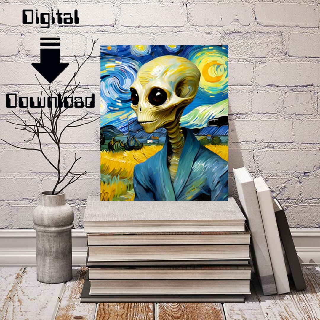 Starry Night Alien Skeleton, Alien Skeleton Art Print, Instant Download ...