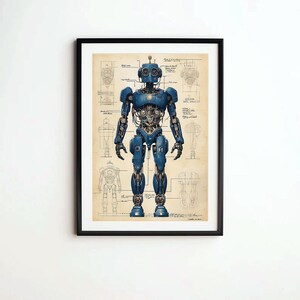 Futuristic Humanoid Robot Schematics Digital Blueprint Drawing, Robot ...