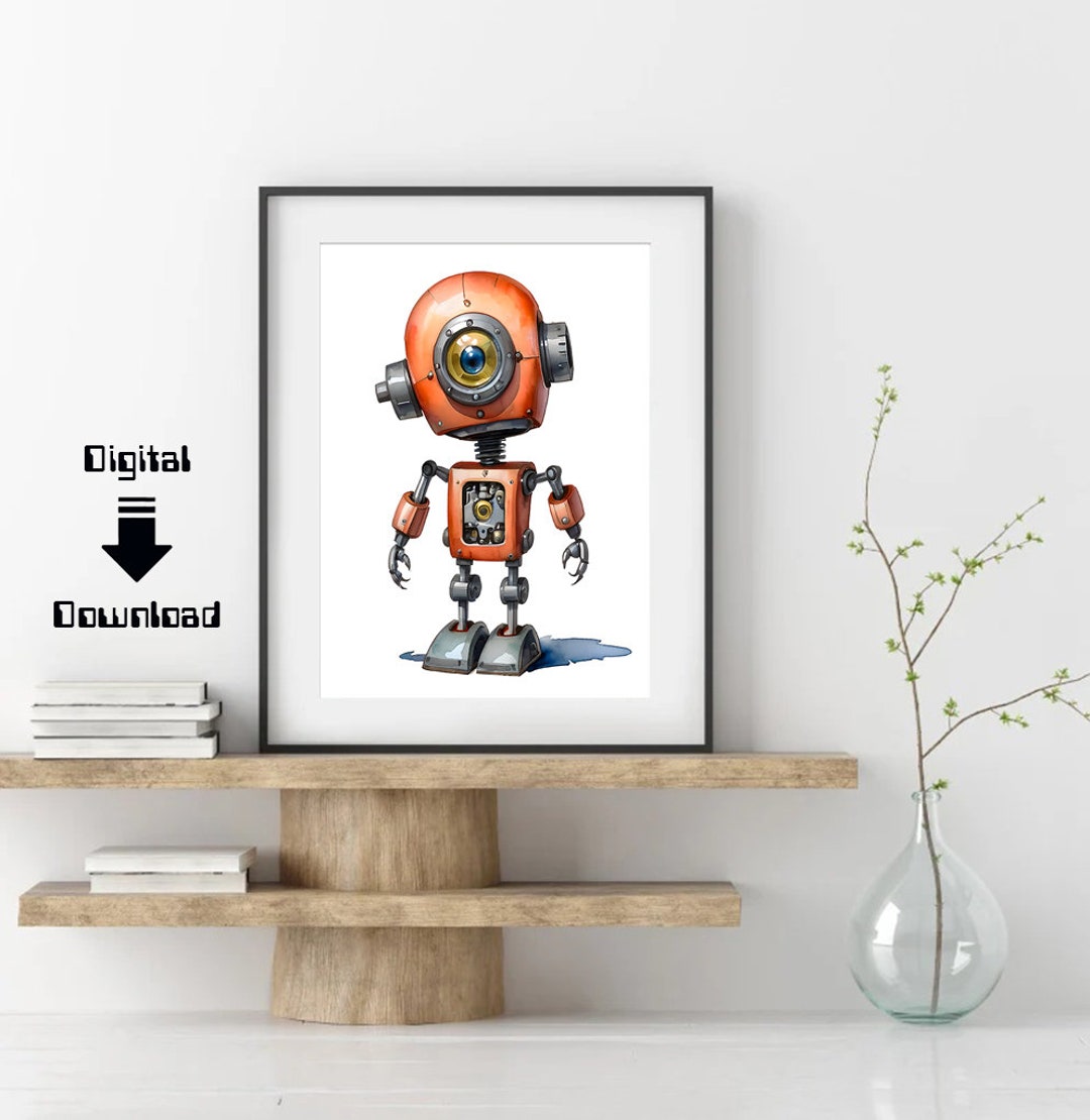 Retro Robot Art Print, Children's Robot Art Print, Instant Download ...