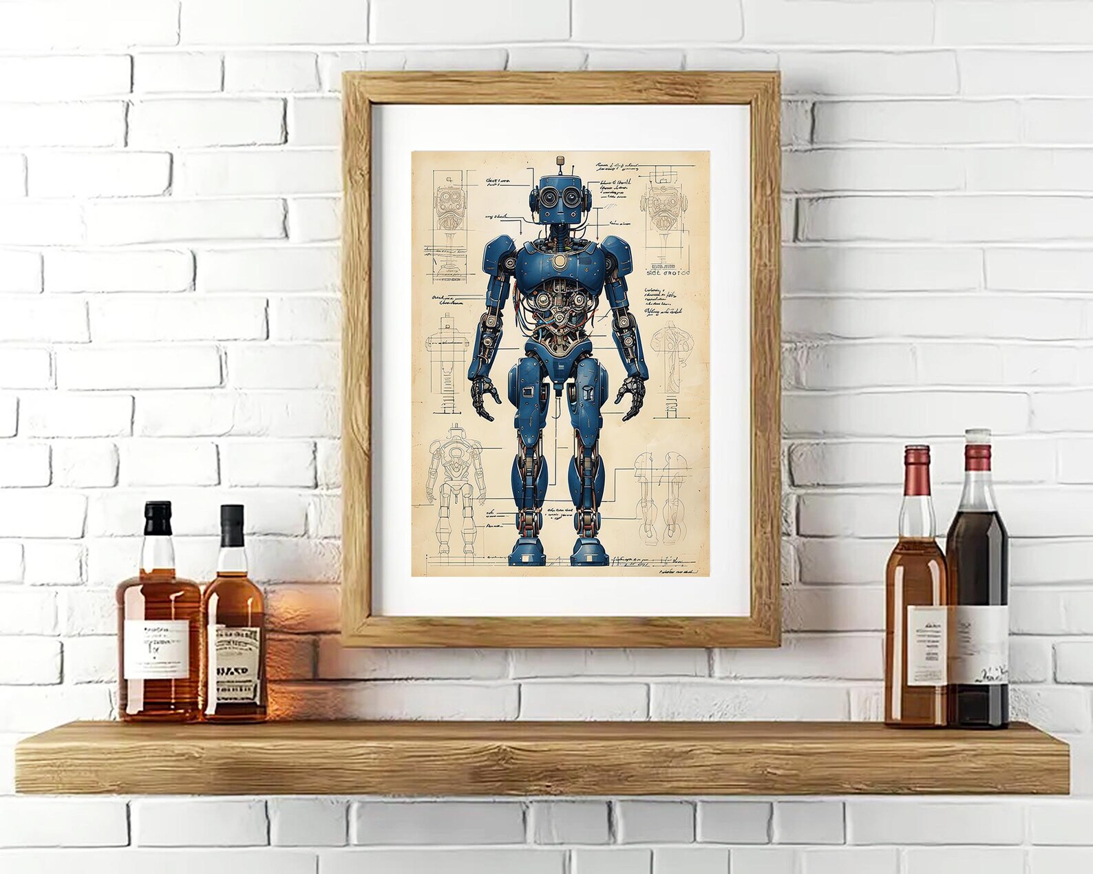 Futuristic Humanoid Robot Schematics Digital Blueprint Drawing, Robot ...