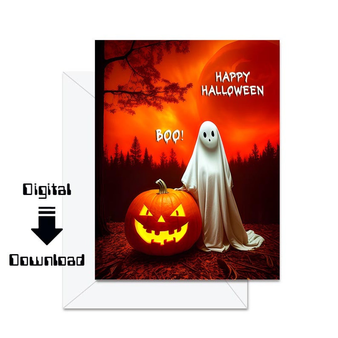 Happy Halloween Printable Card, Digital Download, Halloween, Ghost ...