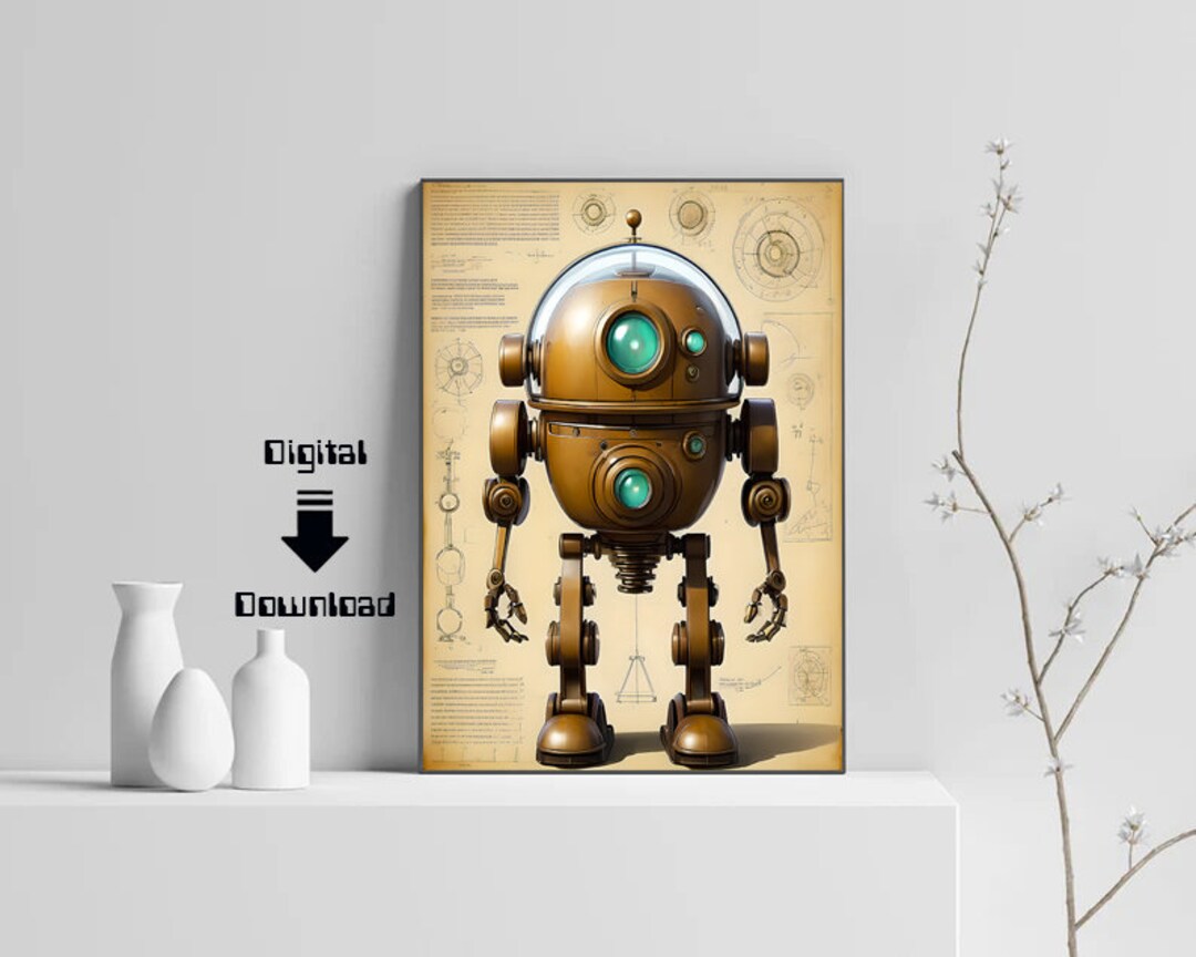 Robot Art Schematics Art Print, Robot Art, Retro Robot Art,kid's Room ...