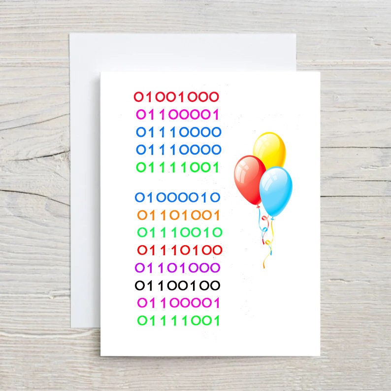 Happy Birthday Binary Card, Greeting Card, Geek Card, Binary Birthday ...