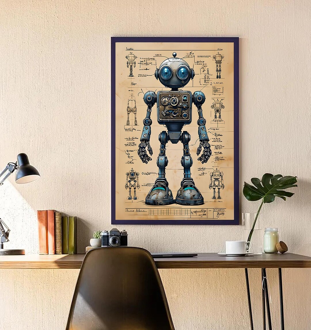 Robot Schematics Art Print, Robot Art, Retro Robot, Kid's Room Decor ...