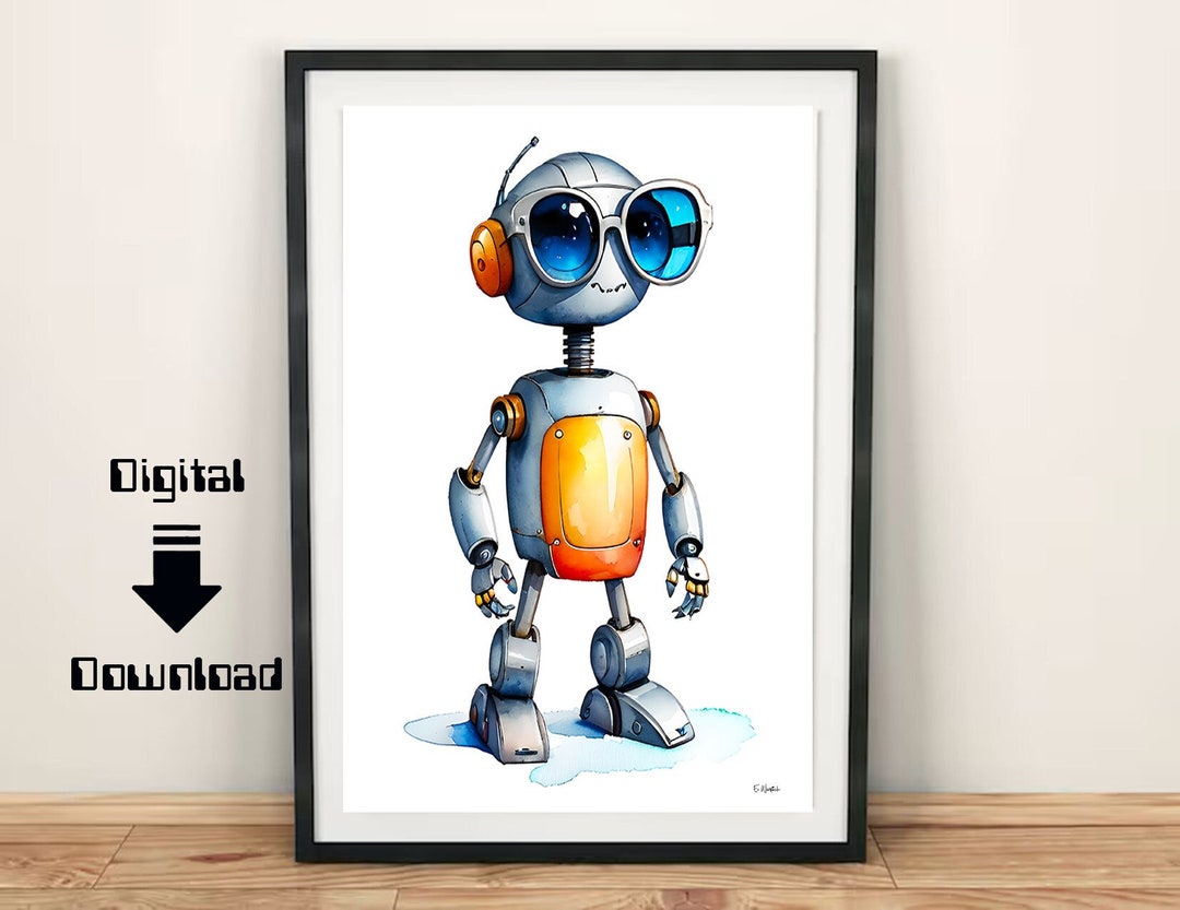 Robot Art Print, Children's Robot Art Print, Instant Download ...