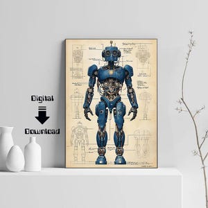 Futuristic Humanoid Robot Schematics Digital Blueprint Drawing, Robot ...
