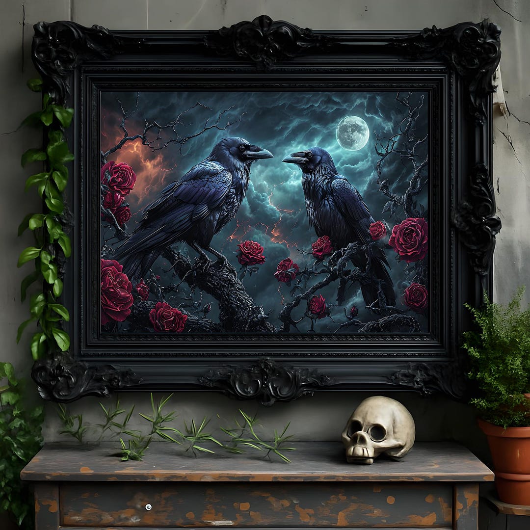 Gothic Raven Rose Collagecore Decor Print, Dark Academia, Dark ...