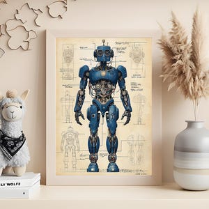 Futuristic Humanoid Robot Schematics Digital Blueprint Drawing, Robot ...