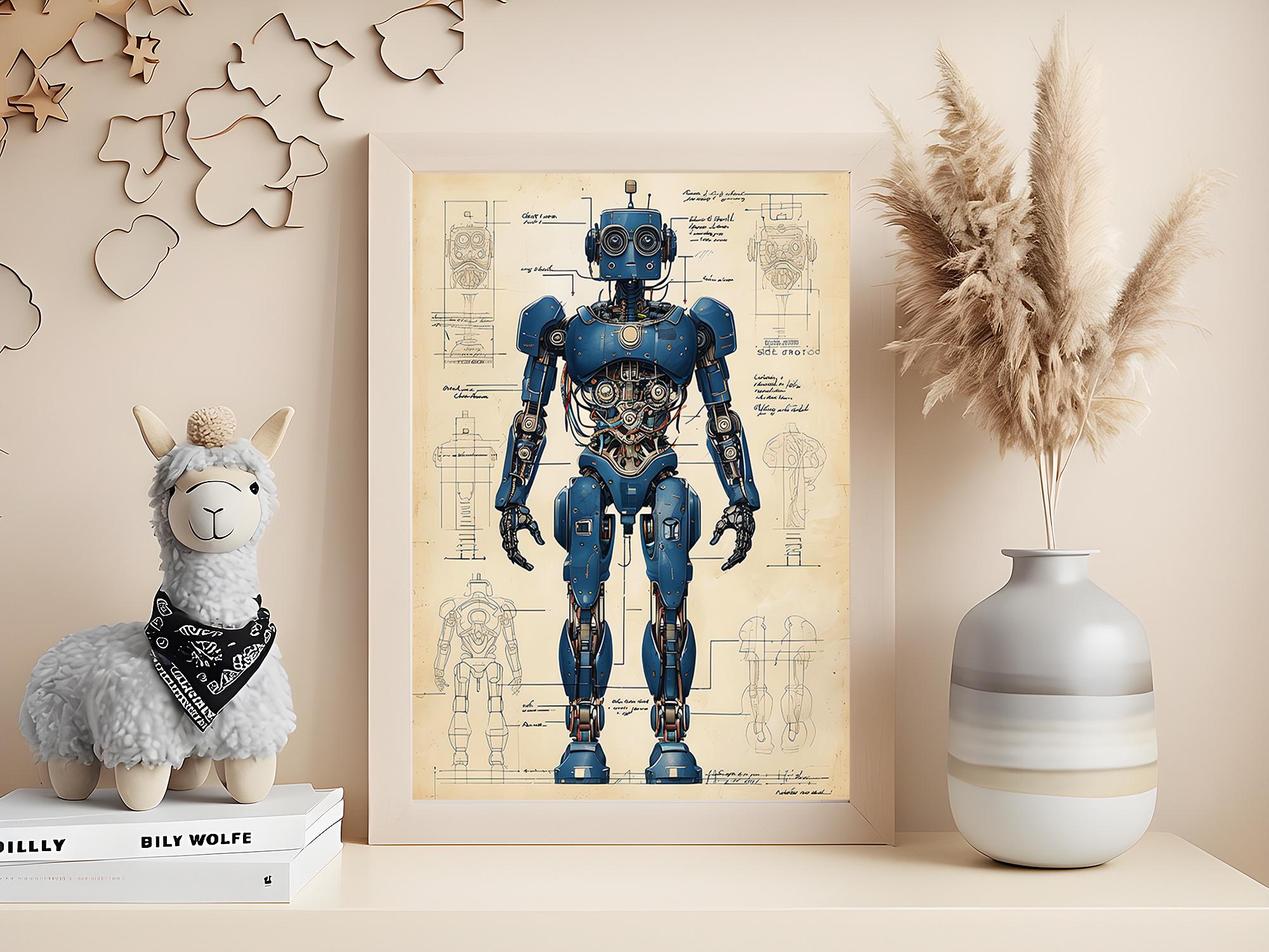 Futuristic Humanoid Robot Schematics Digital Blueprint Drawing, Robot ...
