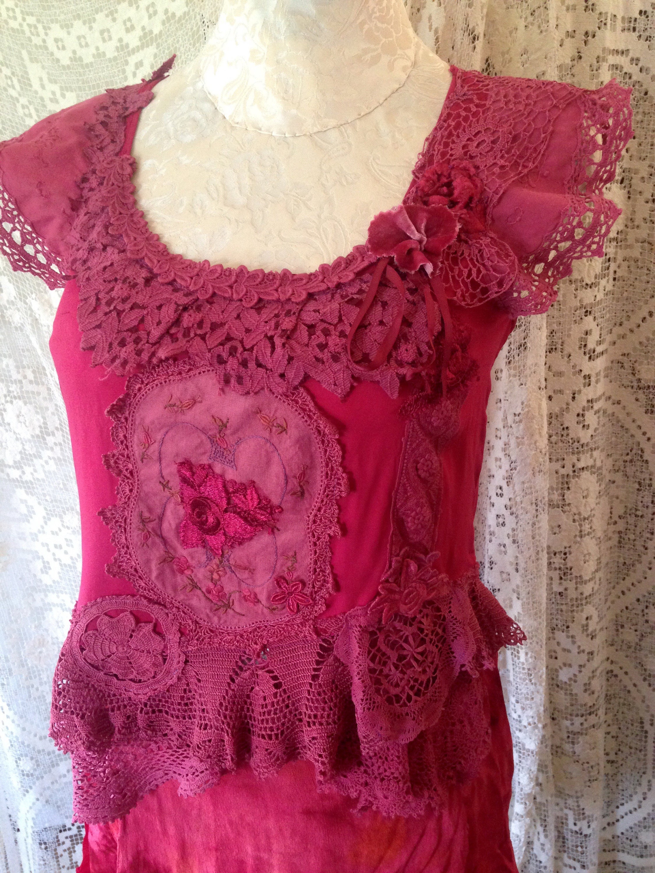 Rose Pink Romantic Boho Shabby Gypsy Lagenlook Top.hand-dyed - Etsy
