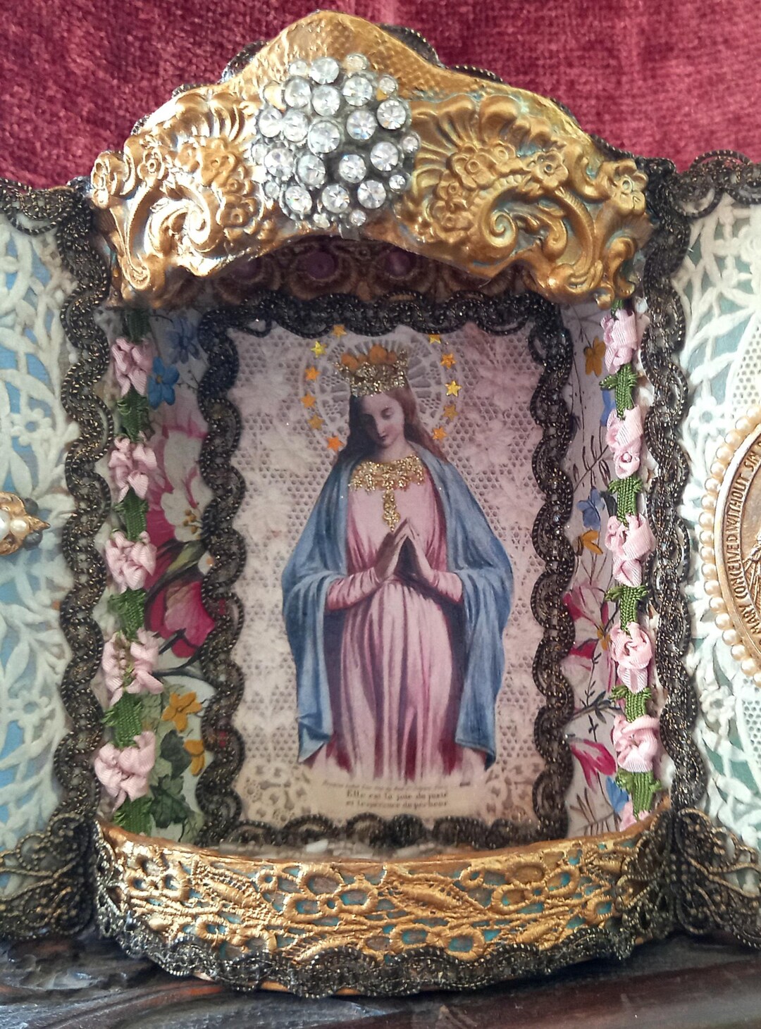 Virgin Mary Altar Votive Framed Multi-media Assemblage Art .religious ...